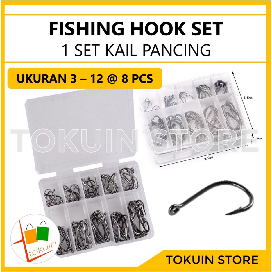 Jual Paket Kail Pancing Fishing Hook Set Mata Pancing Ikan Carbon Set Box | Shopee Indonesia