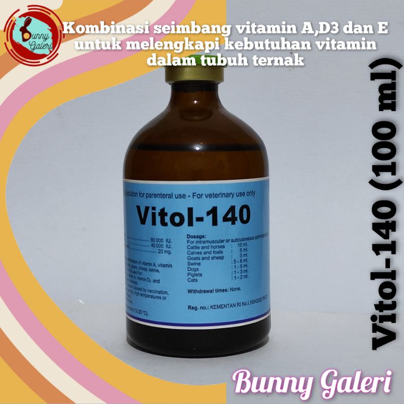 Jual VITOL-140 kemasan 100 ml, Multivitamin injeksi dengan kombinasi Vitamin A, D3 dan E ...