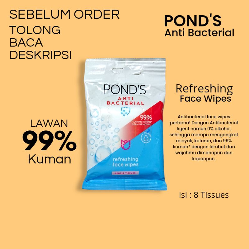 Jual Tisu Wajah Ponds Cleansing Wipes Antibacterial Refreshing Face ...