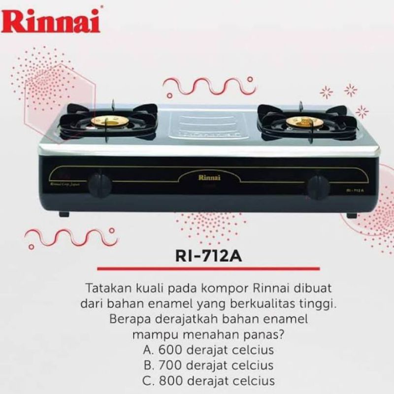 Jual Kompor gas rinnai 2 tungku RI712A/RI-712-A/RI 712 A garansi resmi ...