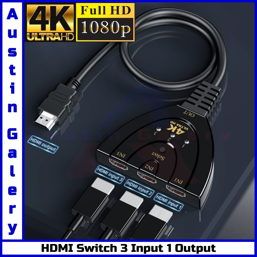 Jual HDMI Switch 3 Input 1 Output Full HD1080P TO 4K UltraHD Untuk HDTV ...