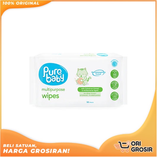Jual ORI Grosir Pure Baby Multipurpose Wipes 50 + 50S - Tisu Basah Bayi ...