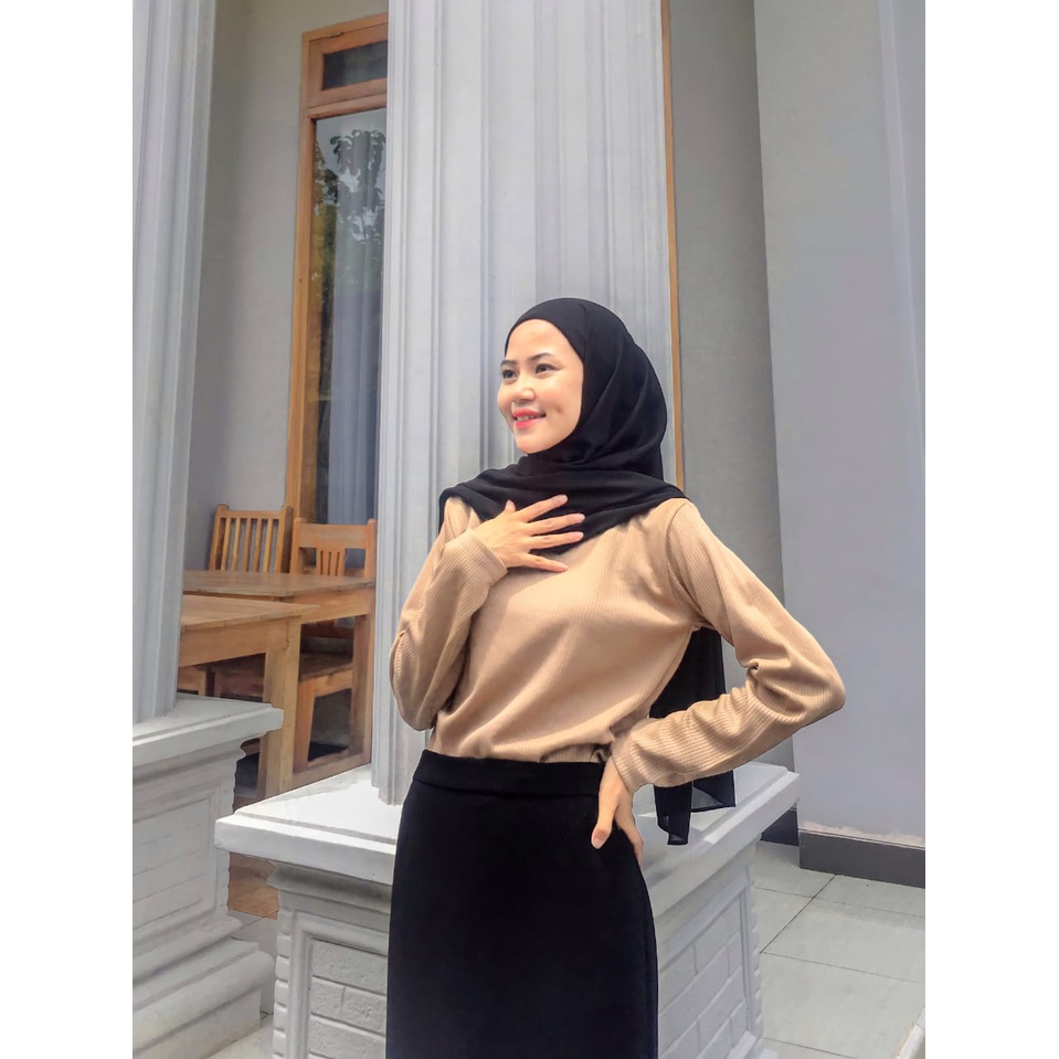 Jual Baju Rajut wanita lengan panjang Kaos Rib Polos Premium polos ...