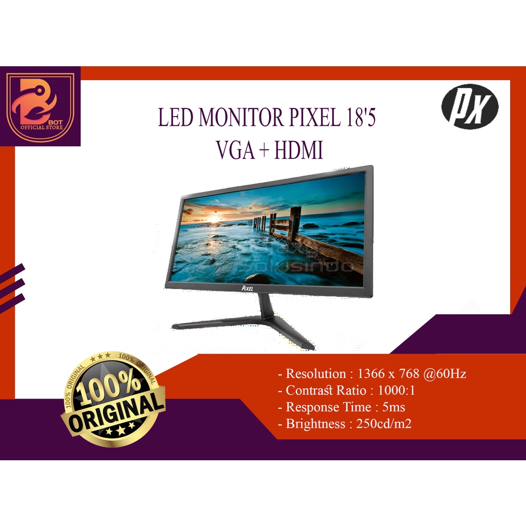 Jual Monitor LED Pixel 18,5 inch Port HDMI-VGA Original Garansi ...