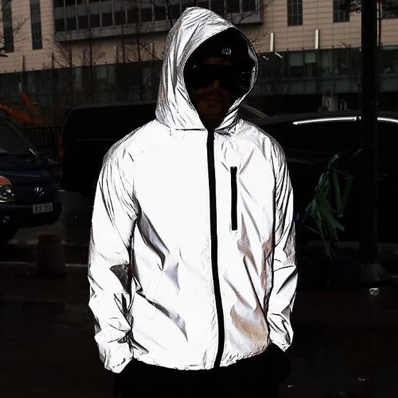 Jual Plus Size Streetwear Noctilucent Men full reflective Windbreaker ...