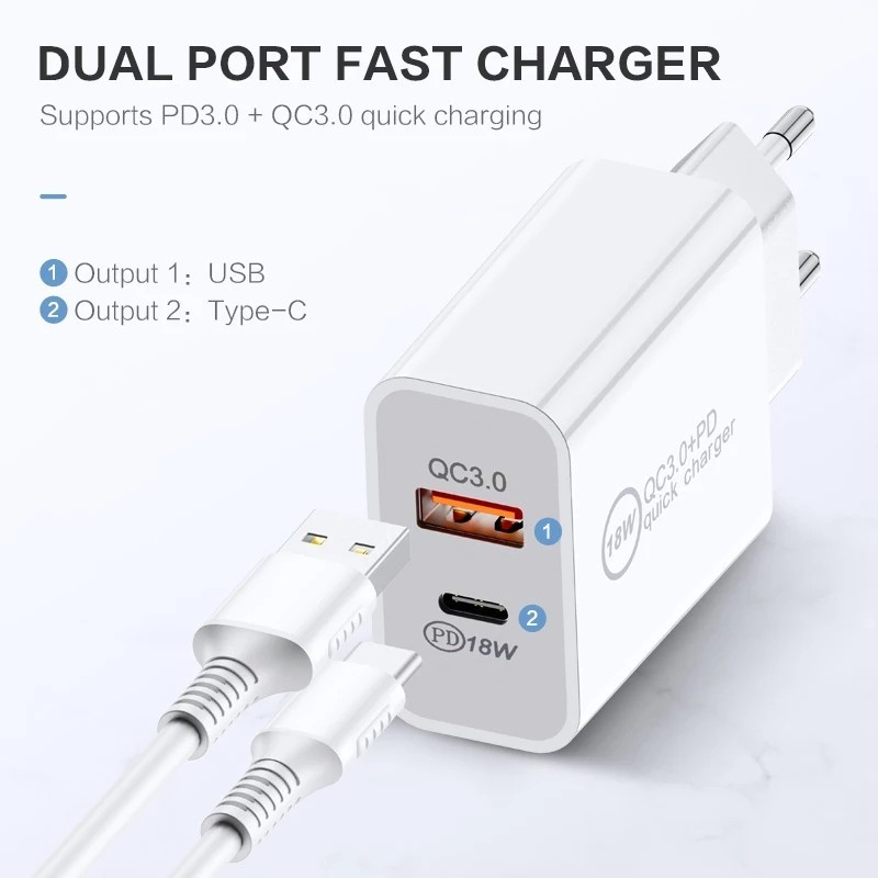 Jual Dual Charger 18W Fast Charging Adapter Universal iPhone Android ...