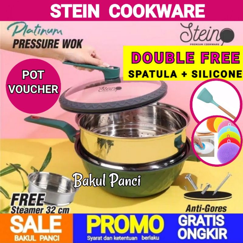 Jual STEIN STEINCOOKWARE WOK PLATINUM 32 CM + LID TUTUP KACA - PRESSURE COOKER ANTI BARET GORES ...