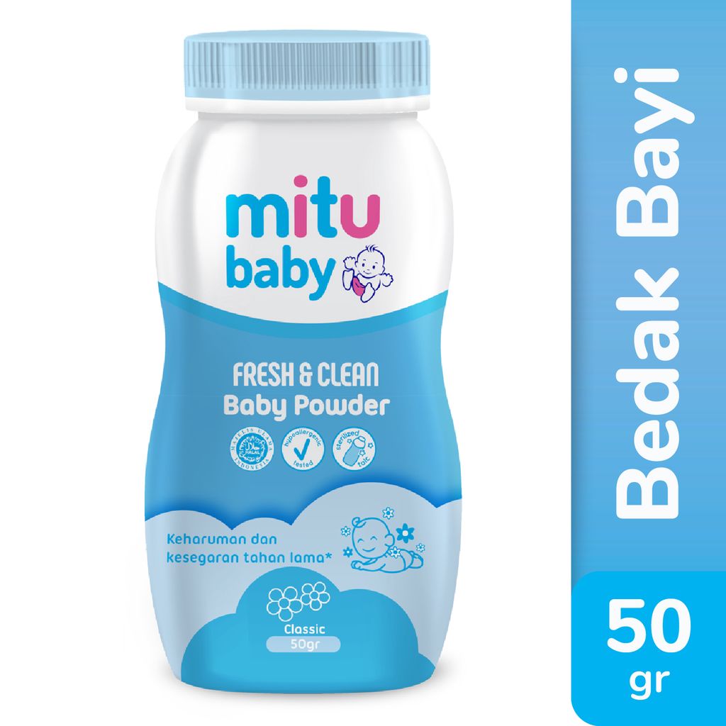 Jual Mitu Baby Powder Fresh & Clean Blue Classic 50 gr + 50% - Bedak ...