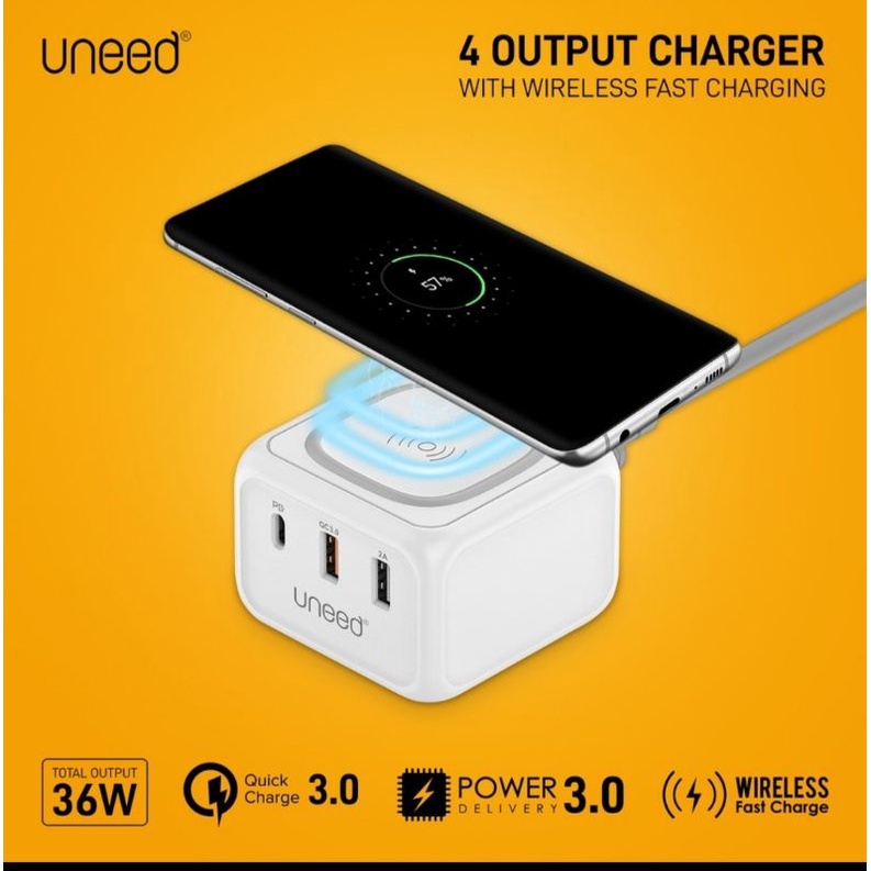 Jual UNEED Power Station Fast Wireless Charger 10w + PD + QC 3.0 - UWA231 | Shopee Indonesia