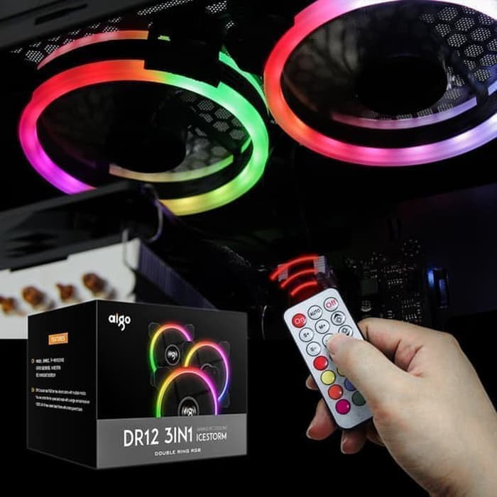 Jual AIGO DR12 PRO 3IN1 RGB Double Ring Fan 3 Pack + Remote - GARANSI ...