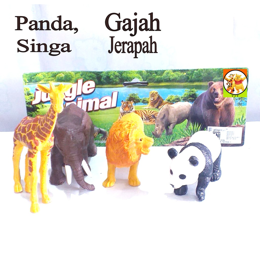 Jual MAINAN BINATANG JERAPAH SINGA GAJAH PANDA /JUNGLE ANIMAL ISI 4PC ...