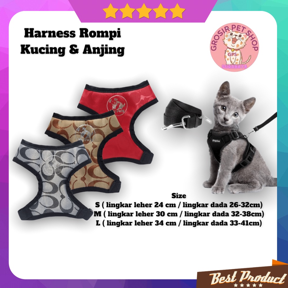 Jual Rompi harness kucing anjing motif + tali tuntun kualitas premium ...