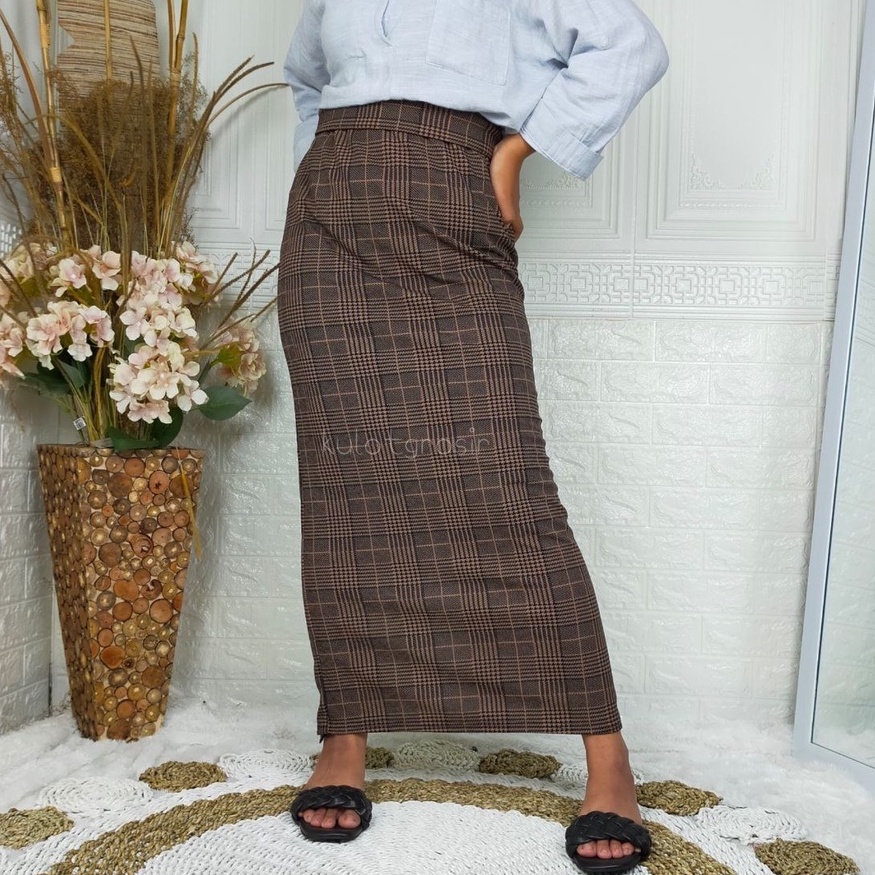 Jual Rok Span Korean Style/Rok Span Panjang Motif Kotak-Kotak/Rok ...