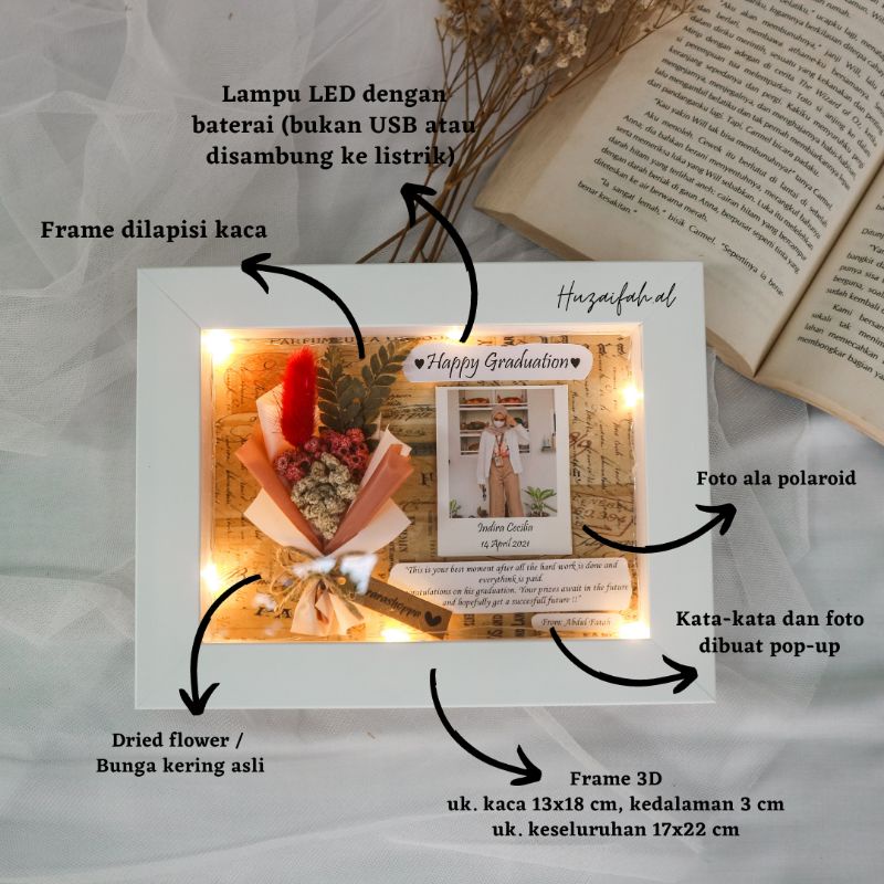 Jual FLOWER IN FRAME ukuran (5R) 13x18/ KADO WISUDA, ULANG TAHUN, WEDDING, ENGAGEMENT AESTHETIC ...