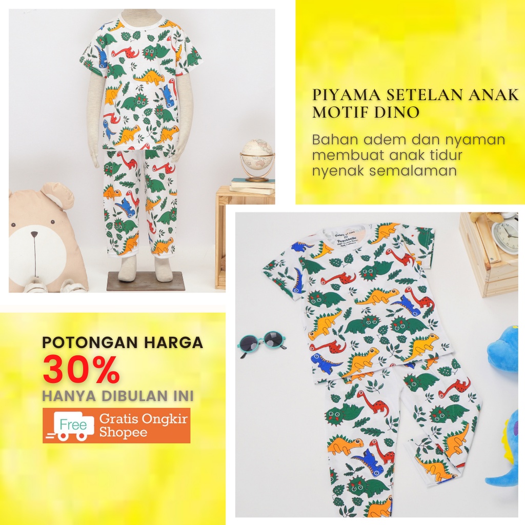 Jual Piyama Baju Tidur Piama Anak Dinosaurus Dino Usia 1 2 3 4 5 6 ...