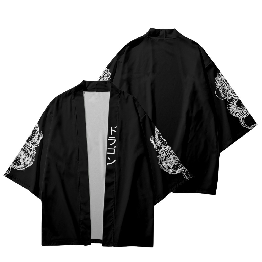 Jual Cod New 2022 Fashion Loose Black Chinese Dragon Print Men Women