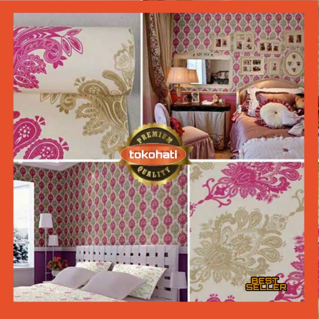 Jual Wallpaper dinding batik gold pink,wallpaper batik | Shopee Indonesia