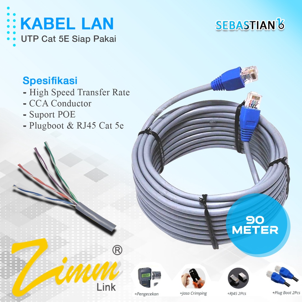 Jual Kabel Lan Utp Cat5e Zimmlink Panjang 90 Meter Siap Pakai Kabel Lan ...
