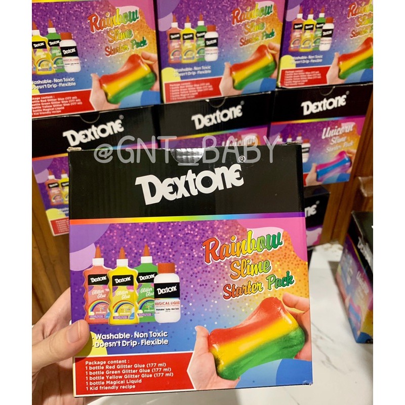 Jual Lem slime dextone unicorn rainbow starter kit glitter glue diy mainan edukasi motorik ...