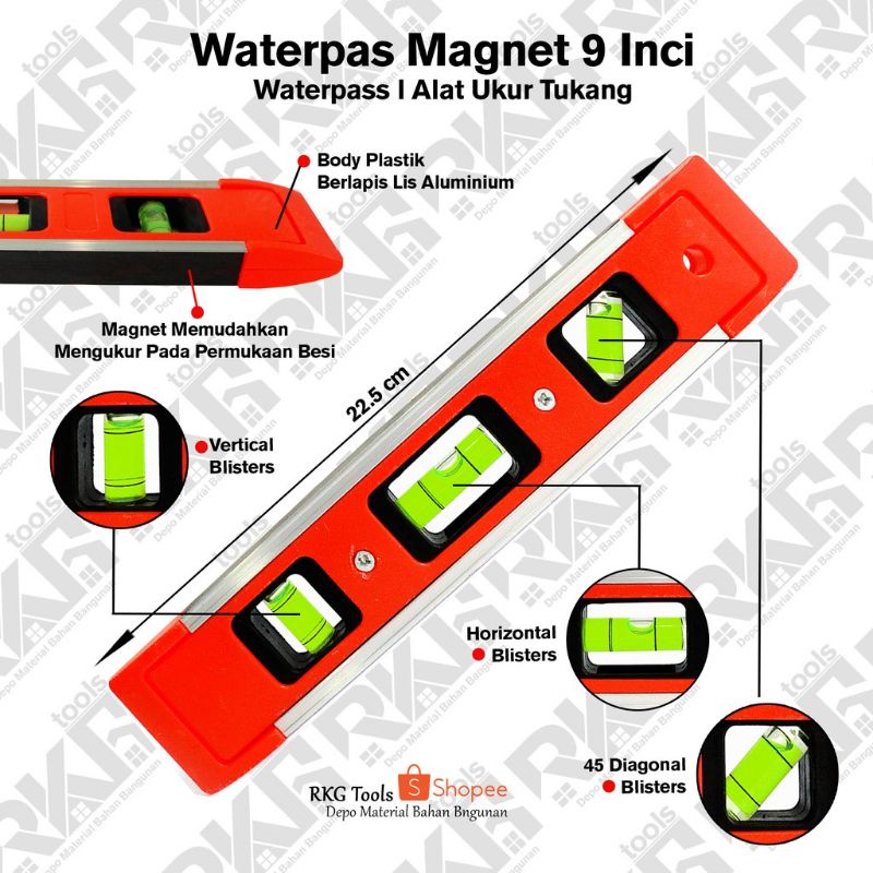 Jual WATERPASS 9 INCH RRT WITH MAGNET MAGNET / WATER PASS TORPEDO 9 ...