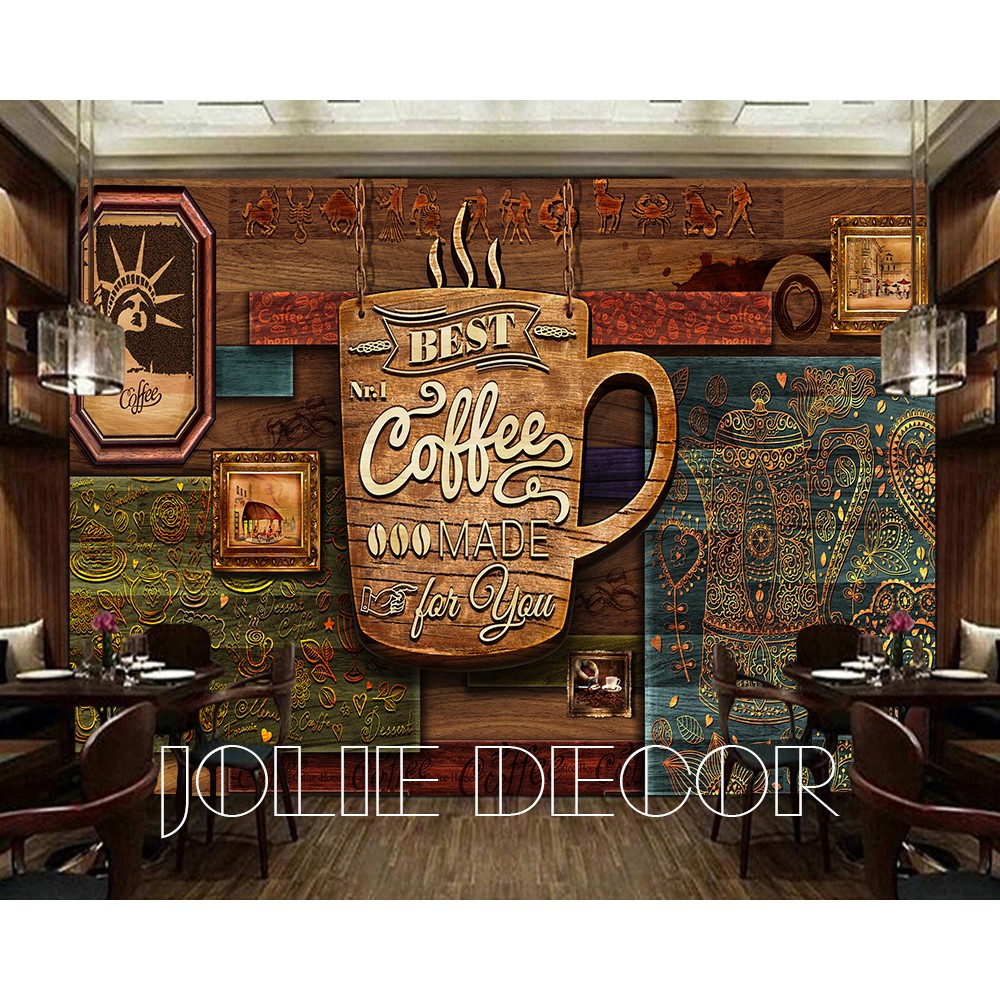 Jual Wallpaper Dinding Custom Wall Mural Tema Cafe Coffee Shop | Shopee ...