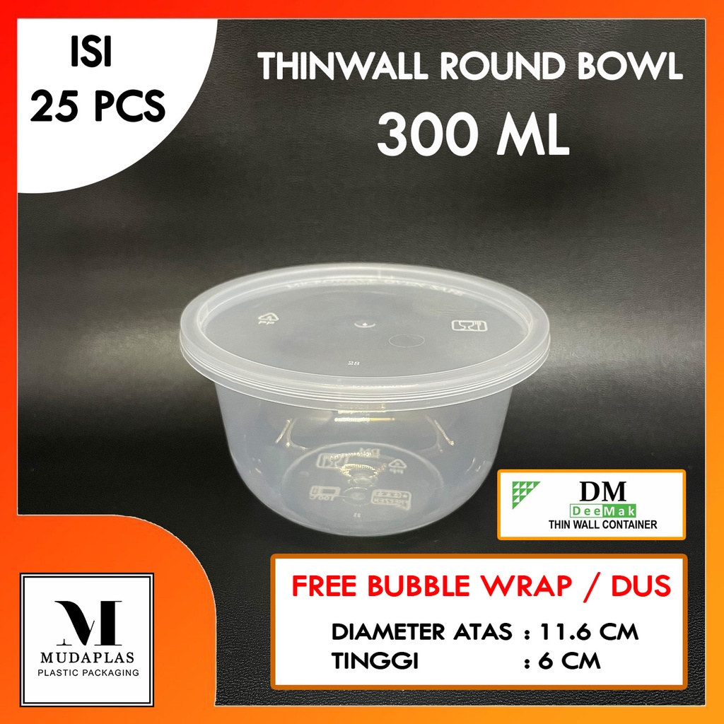 Jual Thinwall Bowl 300 ml Bulat / Mangkok Plastik / Cup Puding DM Isi 25 pcs 300ml RB | Shopee ...
