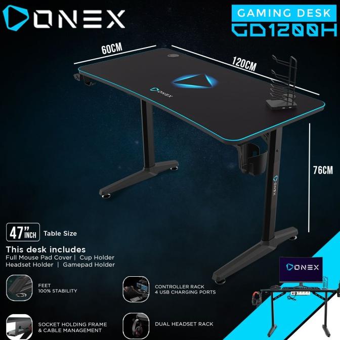 Jual ONEX GD1200H Gaming Desk Meja 47", Mousepad Cover, Holder, Rack ...