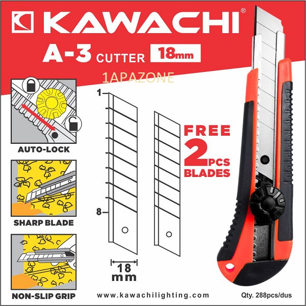Jual Cutter 18MM FREE 2PCS BLADE A-3 KAWACHI | Shopee Indonesia