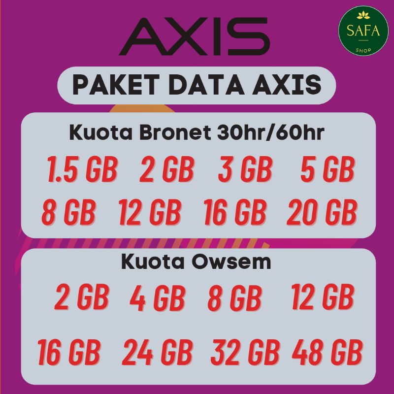 Jual Paket Data Kuota Axis Murah Bronet Owsem 30 hari 60 hari 1GB 2GB 3GB 5GB 8GB 10GB 12GB 16GB ...