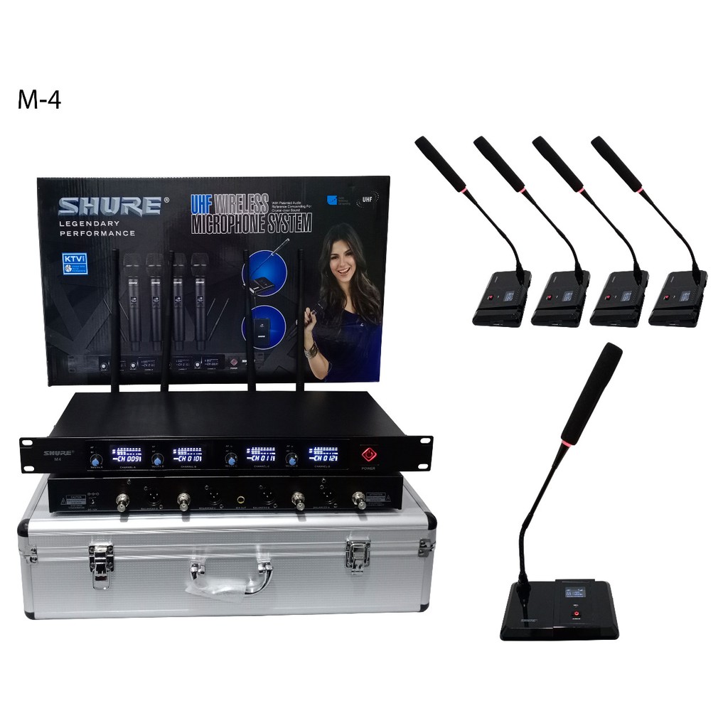 Jual Mic Wireless Conference Meja Table Meeting Podium 4 mic SHURE M4 M ...