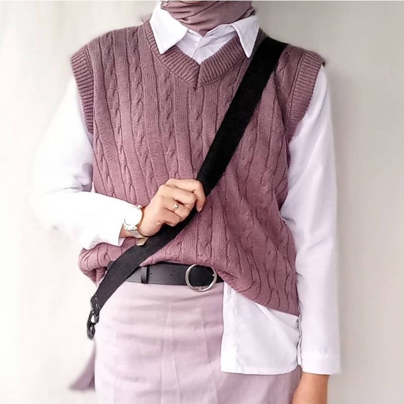 Jual [ BISA COD ] VEST RAINA KNIT PREMIUM / ONE SET ROMPI RAJUT KEPANG ...