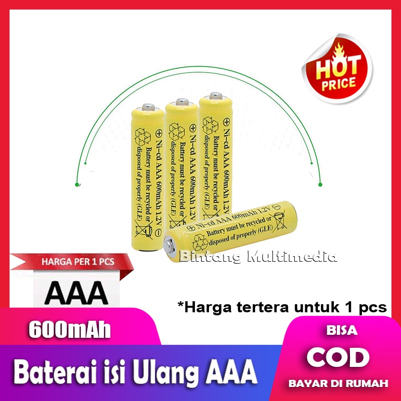 Jual Baterai Cas AAA 600mAh Batrei isi Ulang Batre Ukuran A3 ...