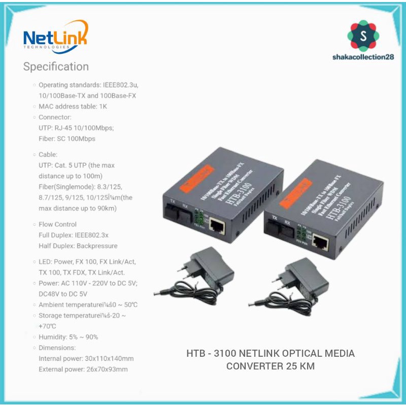 Jual HTB - 3100 NETLINK OPTICAL MEDIA CONVERTER HTB-3100 (A/B) 25KM ...