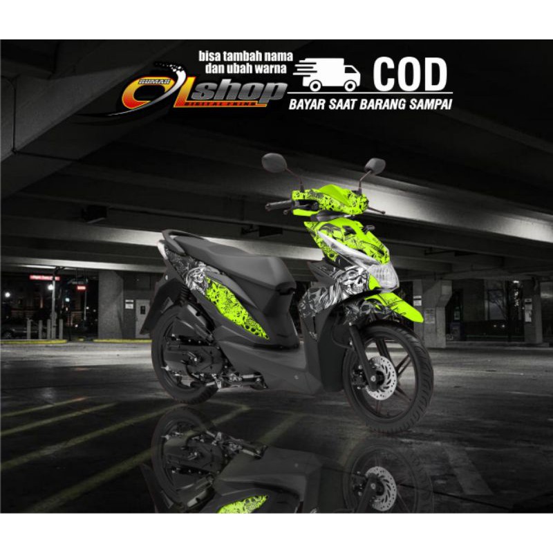 Jual sticker decal full body honda beat hijau hitam variasi putih ...