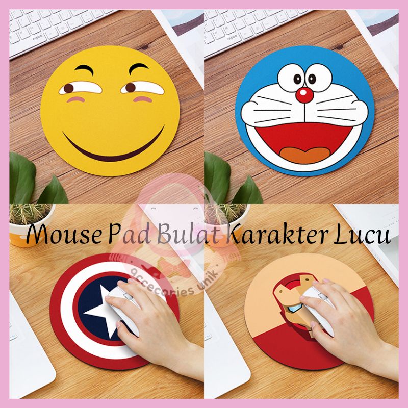 Jual Mouse Pad Gaming Anti Selip Alas Mousepad Bulat Karakter Lucu ...