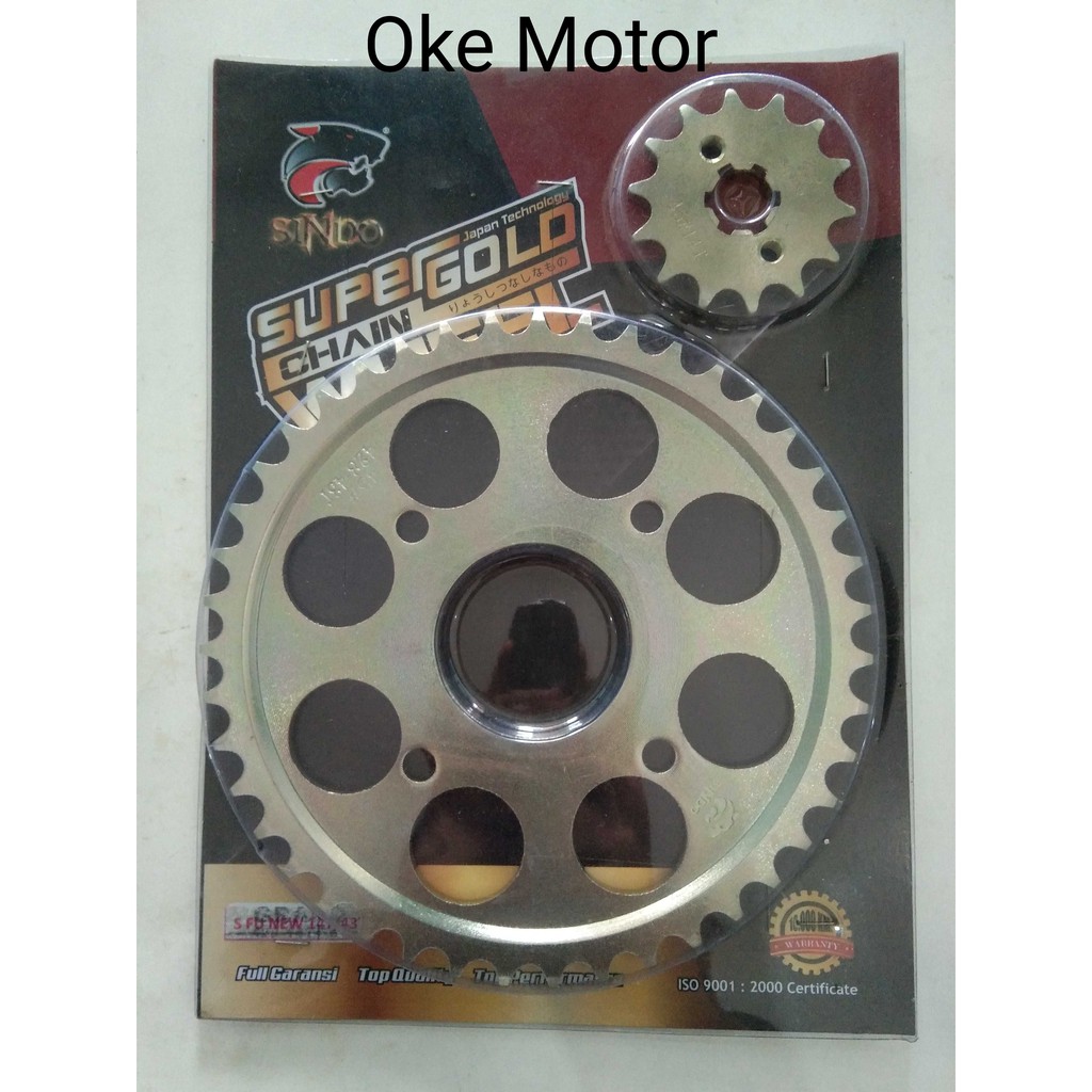 Jual gear pres/gir depan belakang motor satria fu new super gold 43T ...