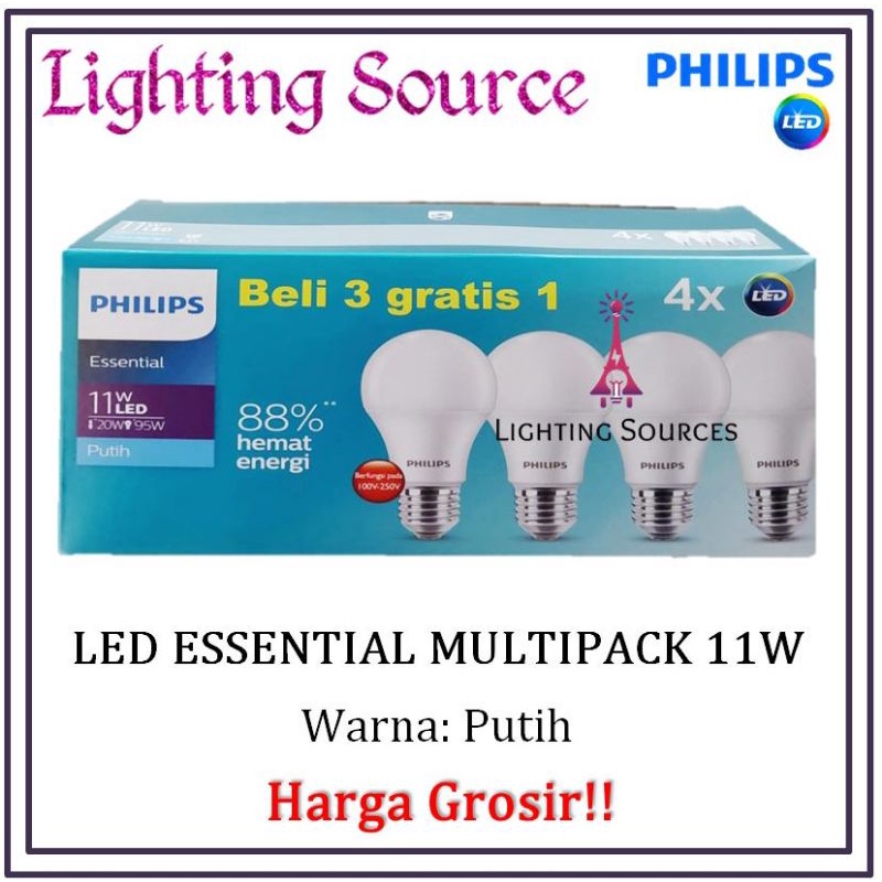 Jual PHILIPS LED PAKET MULTIPACK 11W PUTIH LED PAKET ESSENTIAL PHILIPS ...