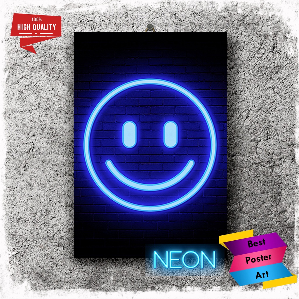 Jual Poster Kayu Emoji smile Hiasan Dinding Kamar Poster Aesthetic NEON ...