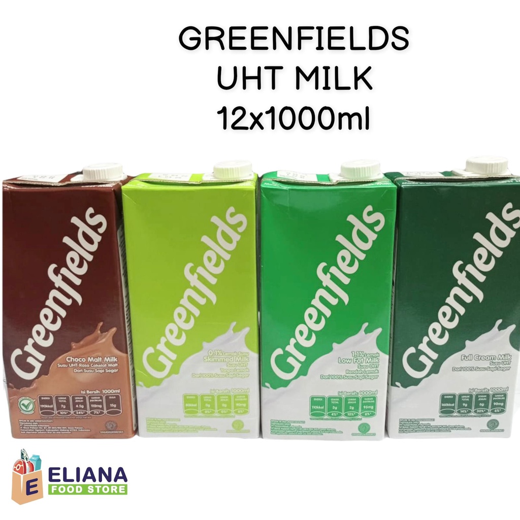 Jual GREENFIELDS SUSU UHT 1 DUS 12x1000 ml FULL CREAM MILK / CHOCO MALT / LOW FAT / SKIMMED MILK ...