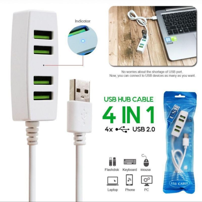 Jual 4 Port USB HUB H140-100 (Panjang kabel 100 cm) Original | Shopee ...