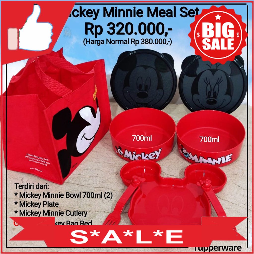 Jual Tupperware Mickey Minnie MEAL Set merah Tupperware Original ...