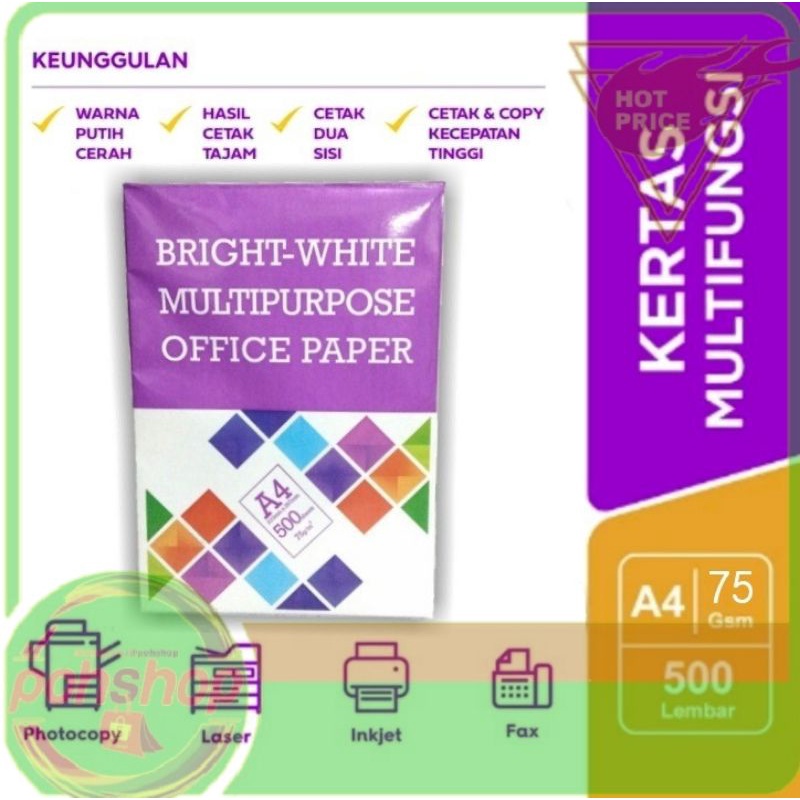 Jual Bright-White MultiPurpose Office Paper A4/75gsm per rim | Shopee ...
