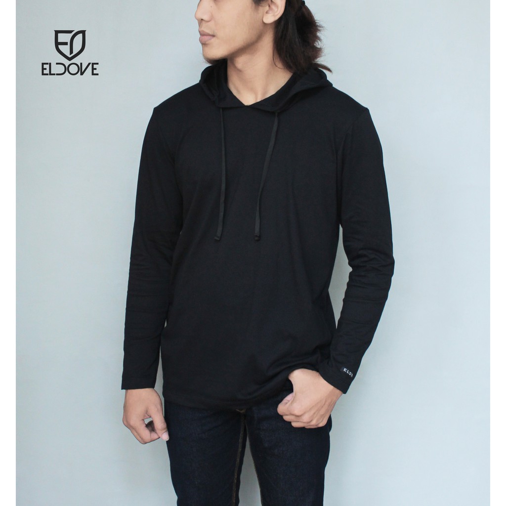 Jual Eldove Long T-Shirt Hoodie Black 7151 | Shopee Indonesia