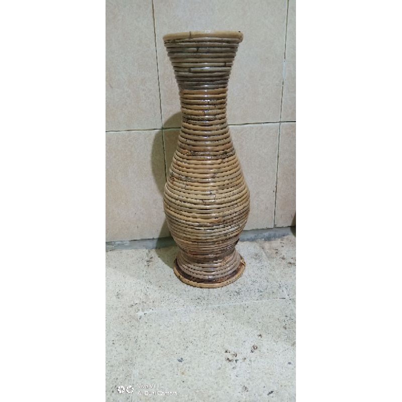 Jual GUCI / VAS BUNGA ROTAN GREY DAN RIJEK TINGGI 50cm | Shopee Indonesia