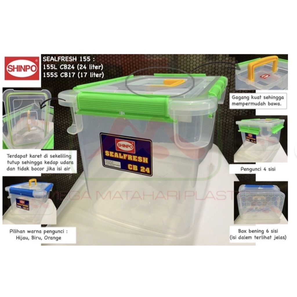 Jual Container box kedap udara anti tumpah dengan gagang 24 liter Sealfresh 155L Cb24 Shinpo ...