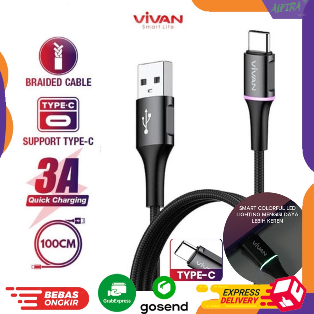Jual VIVAN Kabel Data TYPE C 3A VDC100 LED Light FAST CHARGING QUICK Charge Type-C Garansi Resmi ...