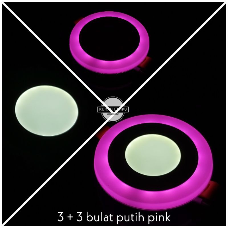 Jual Lampu downliight led panel 2 warna bulat 3+3 bulat putih pink ...