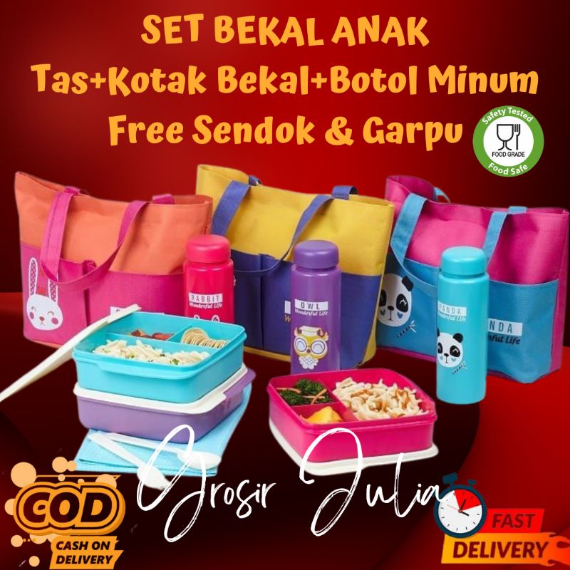 Jual Lunch Box SG Set Anak Motif Animal (Paket Tas + Kotak Bekal + Botol Minum + Sendok Garpu ...