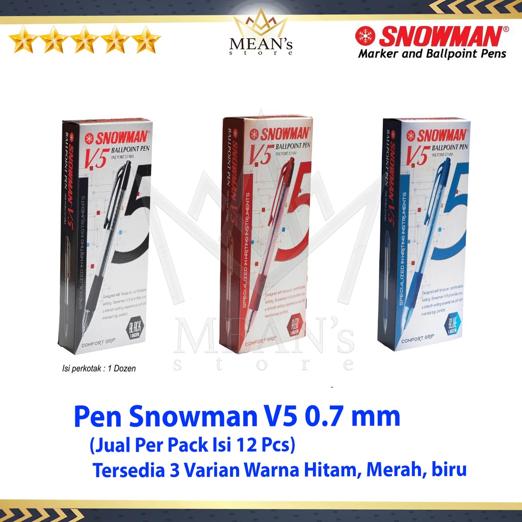 Jual Pulpen Snowman V5 / Ball Pen Cetek V5 0.7mm Hitam Merah Biru ...