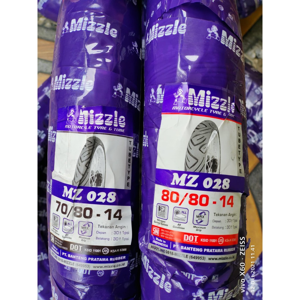 Jual Paket Ban Matic Tubetype / Non Tubeless Mizzle MZ028 70/80-14 & 80 ...